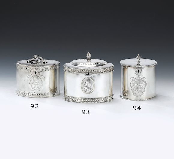 Bonhams : A George III silver tea caddy, by Hester Bateman, London 1776,