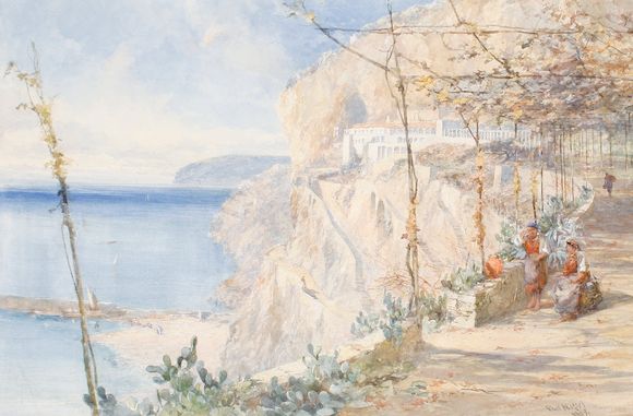 Bonhams : Paul Jacob Naftel (British, 1817-1891) An Italian coastal path