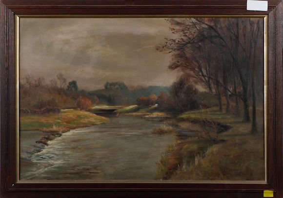 Bonhams : H. L. Robinson Village scene; river landscape