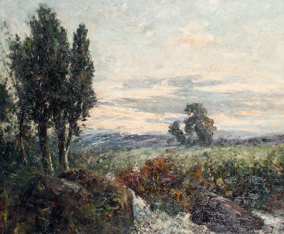 Bonhams : George A. Boyle (British, 1826-1899) A country landscape at dawn
