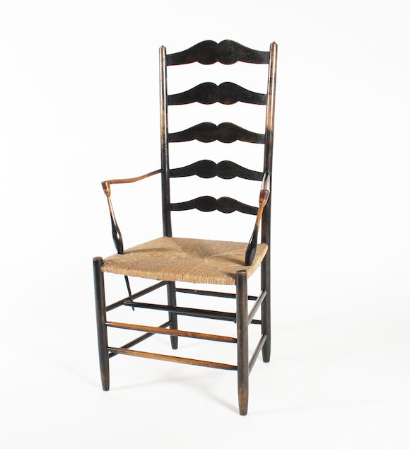 Bonhams : An ebonised ash turned frame ladderback elbow chair, 'The Pass Chair', designed by ...