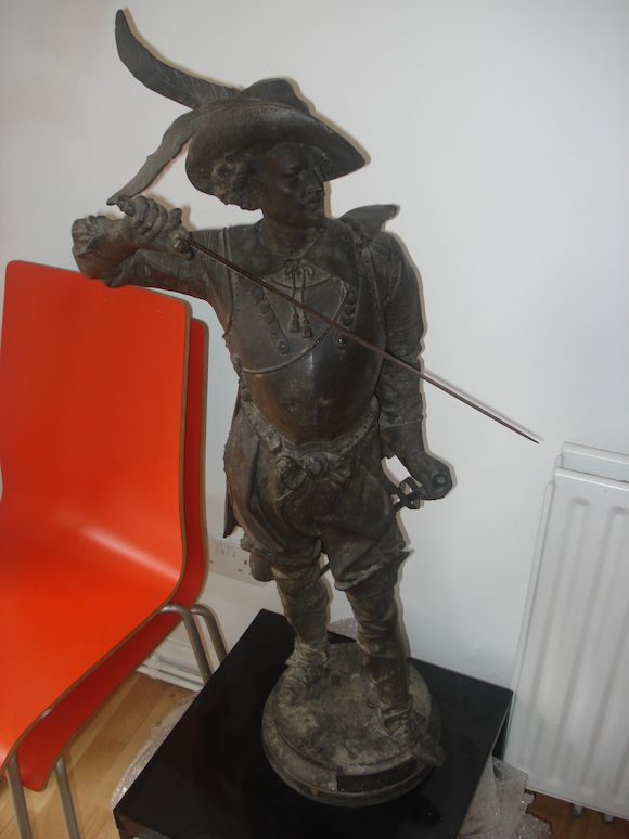 Bonhams : A spelter figure of a cavalier,