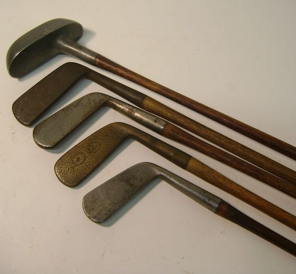 Bonhams : A small collection of 5 wooden shafted golf putters