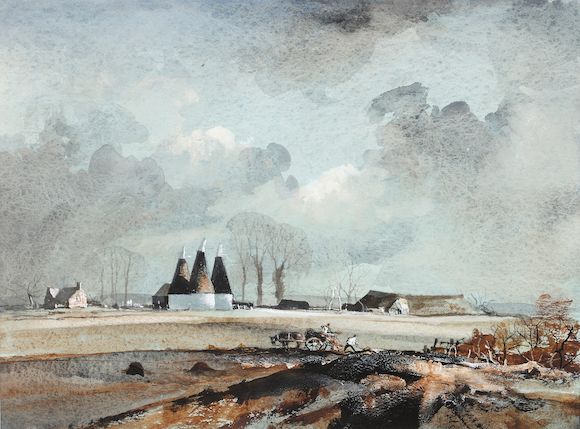 Bonhams : Rowland Hilder (British, 1905-1993) Oast Houses, Shoreham, Kent