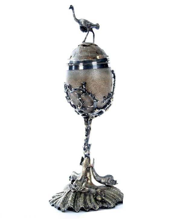 Bonhams : A 19th Century silver-plate and emu egg centrepiece