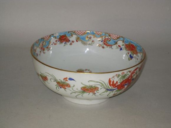 Bonhams : A First period worcester bowl, painted in colours with the ...