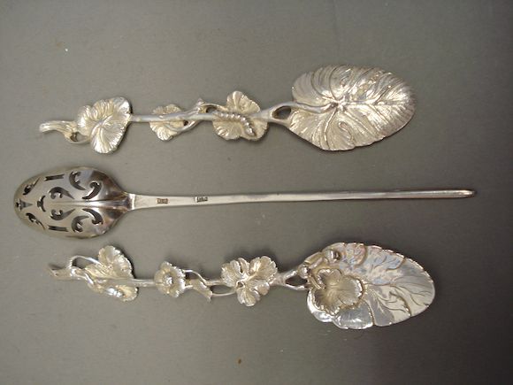 Bonhams : A George III pair of cast leaf teaspoons by Robert Garrard ...