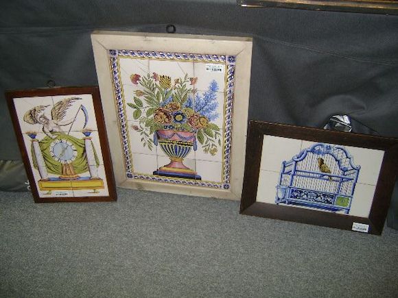 Bonhams : A Dutch Delf tile panel, painted with a bird in a cage ...