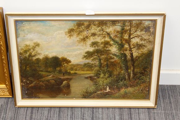 Bonhams : Thomas Spinks (British, active 1872-1907) Angler on a river