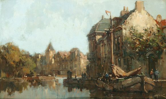 Bonhams : H.W.Koekkoek (Dutch) Canal,The Hague, Holland oil on canvas