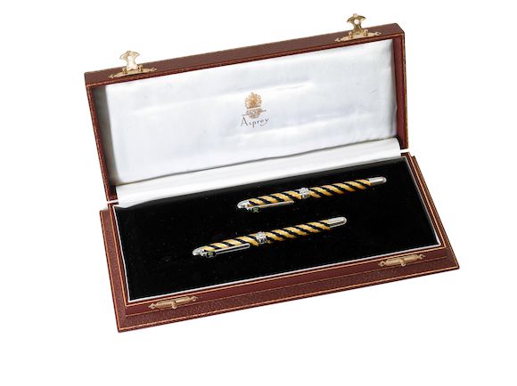 Bonhams : ASPREY: A cased pair of 18 carat white gold and enamel ...