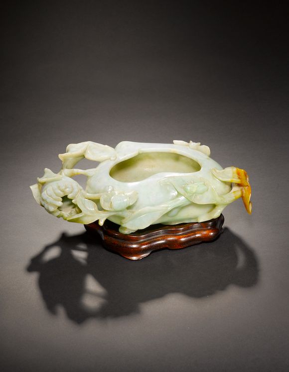 Bonhams : A large jade 'peach and finger citron' brushwasher Late Qing ...