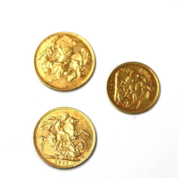 Bonhams : Two sovereigns, 1908 and 1911, together with a half sovereign ...