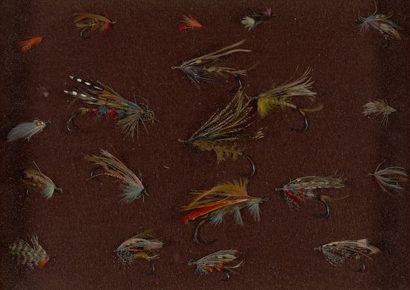 Bonhams : A framed display of salmon flies tied by Captain King Watson ...