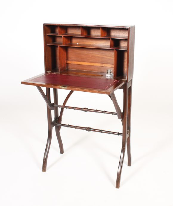 Bonhams : A campaign style mahogany escritoire, circa 1910