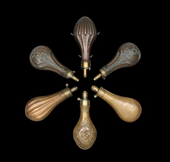 Bonhams : Six Brass-Mounted Powder-Flasks For Percussion Sporting Guns