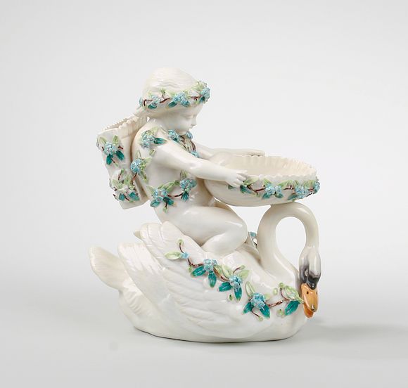 Bonhams : A French creamware Cupid and swan centrepiece late 19th Century