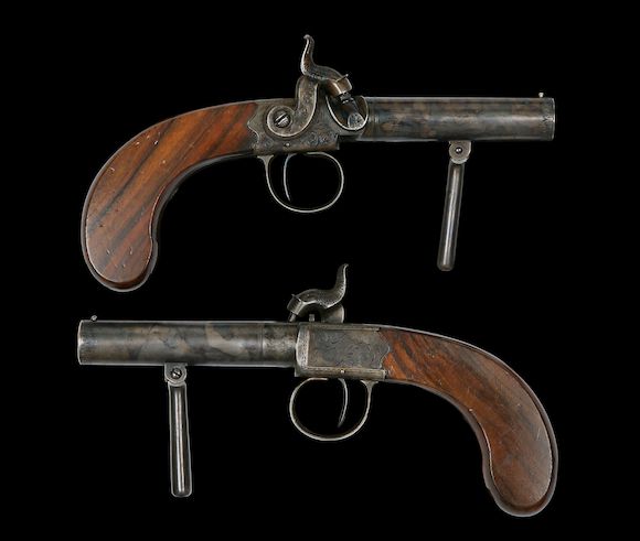 Bonhams : An Unusual Pair Of 48-Bore Percussion Box-Lock Overcoat Pistols