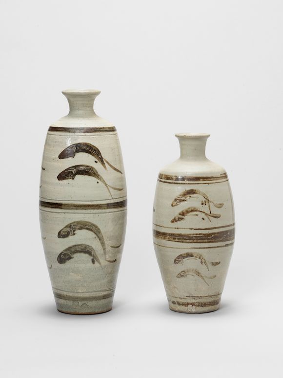 Bonhams : Bernard Leach A Vase with 'Leaping Salmon' design, circa 1970