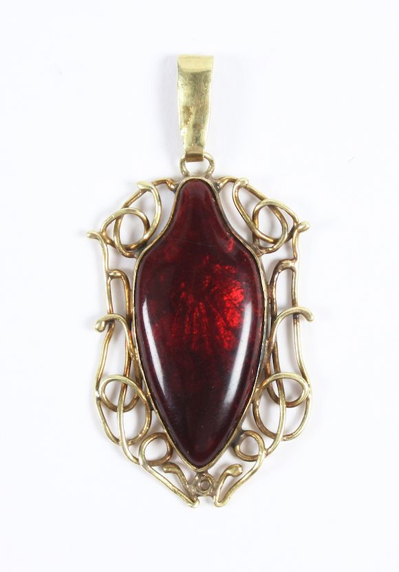 Bonhams : A Newlyn gold and enamel pendant Unmarked,