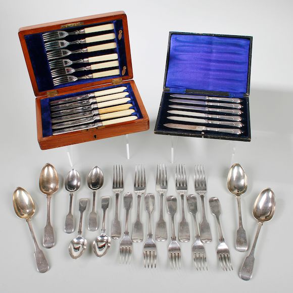 Bonhams : A 19th Century matched silver fiddle pattern part service ...