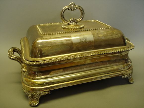 Bonhams : An Old Sheffield Plate rectangular entree dish and stand by ...