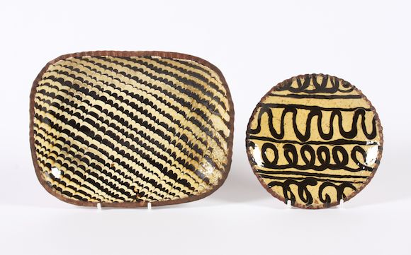 Bonhams : A studio pottery slipware dish and another similar