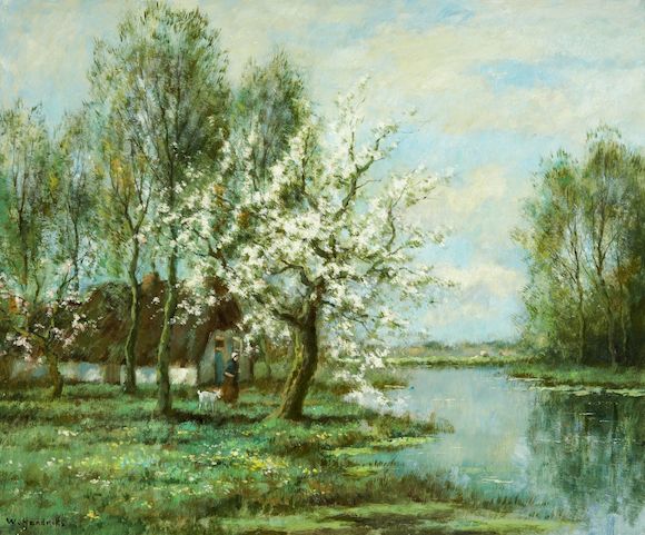 Bonhams : Willem Hendriks (Dutch, 1888-1966) Amongst blossoming trees ...