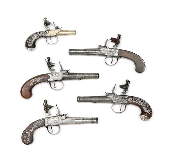 Bonhams : A Rare Small 120-Bore Tutenag Flintlock Box-Lock Pocket Pistol