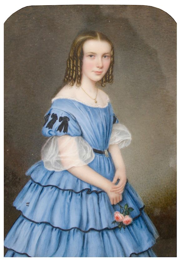 Bonhams : Spanish School, circa 1840 A Girl, standing, wearing ...