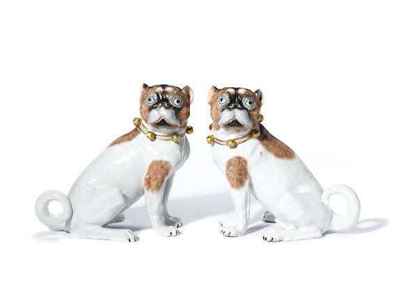 Bonhams : A pair of Samson models of pugs second half of 19th century