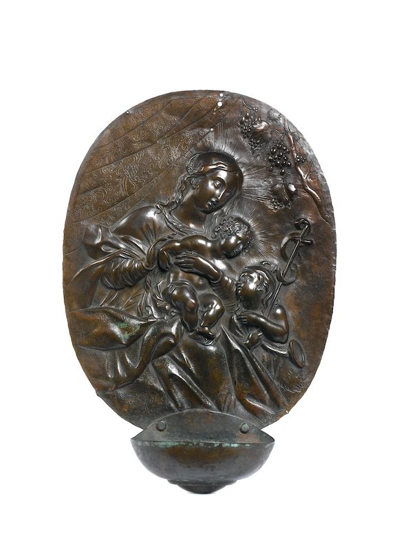 Bonhams : A South German late 16th century repoussé copper holy water ...