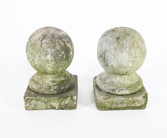 Bonhams : A pair of old sandstone gate pier balls