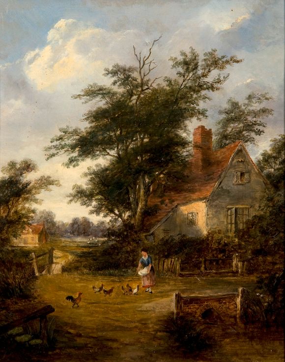 Bonhams : Robert Burrows (1819-1883) Feeding the chickens