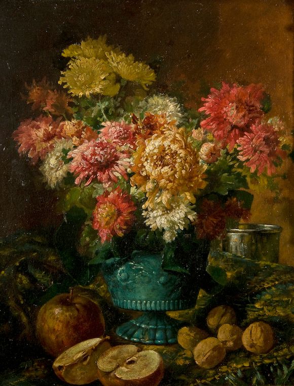 Bonhams : Rose Mead (British, 1868-1946) A still life of chrysanthemums ...