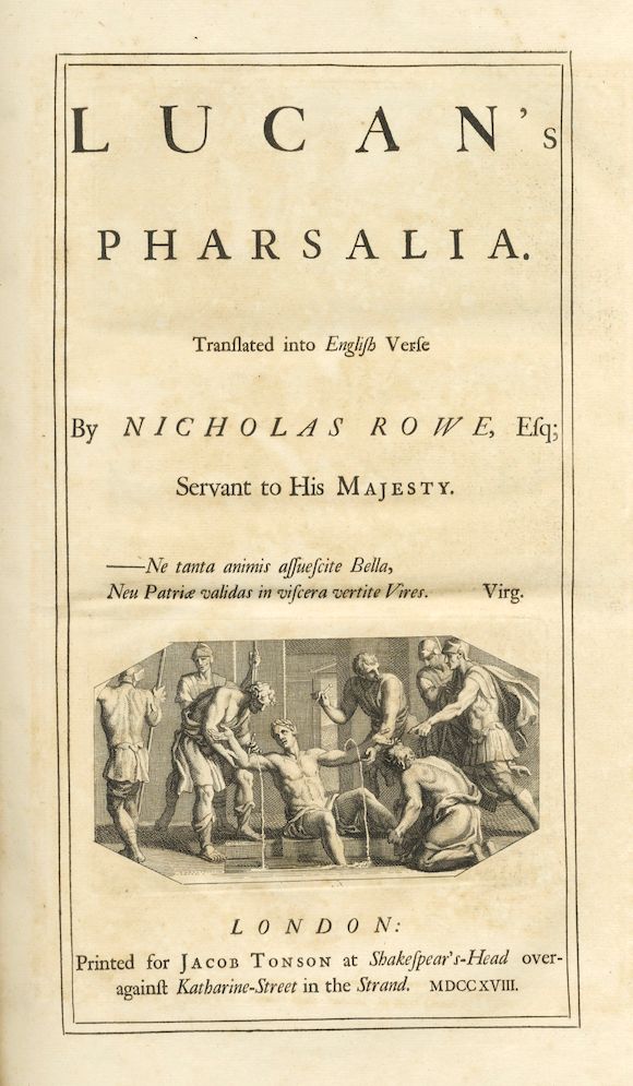 Bonhams : LUCANUS (MARCUS ANNAEUS) Pharsalia. Translated into English Verse