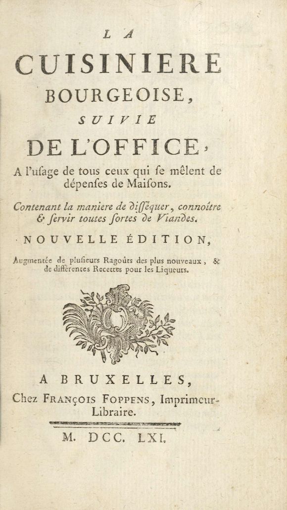 Bonhams : COOKERY [MENON (Sieur)] La cuisiniere bourgeoise, suivie de l ...