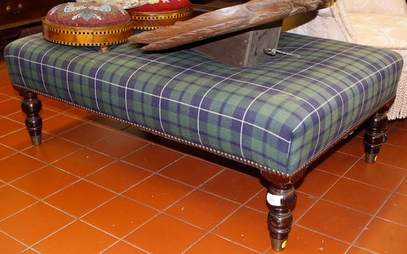 Bonhams : A tartan upholstered fire side stool,