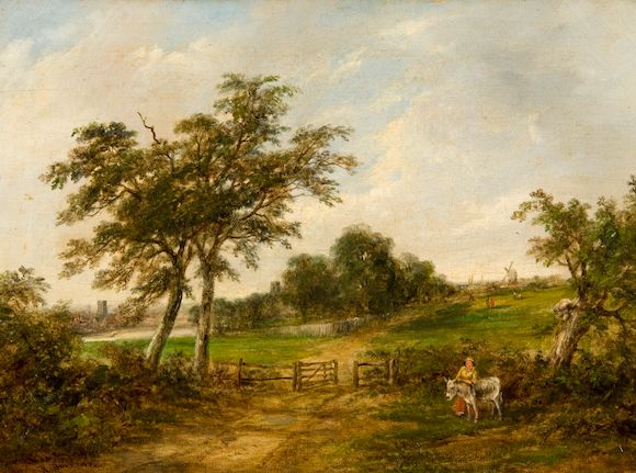 Bonhams : Robert Burrows (1819-1883) Landscape with church towers