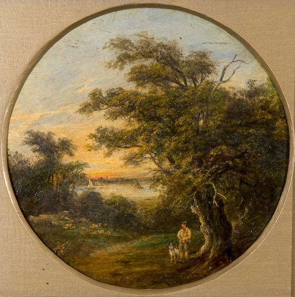 Bonhams : Robert Burrows (1819-1883) Man and dog beside a river ...