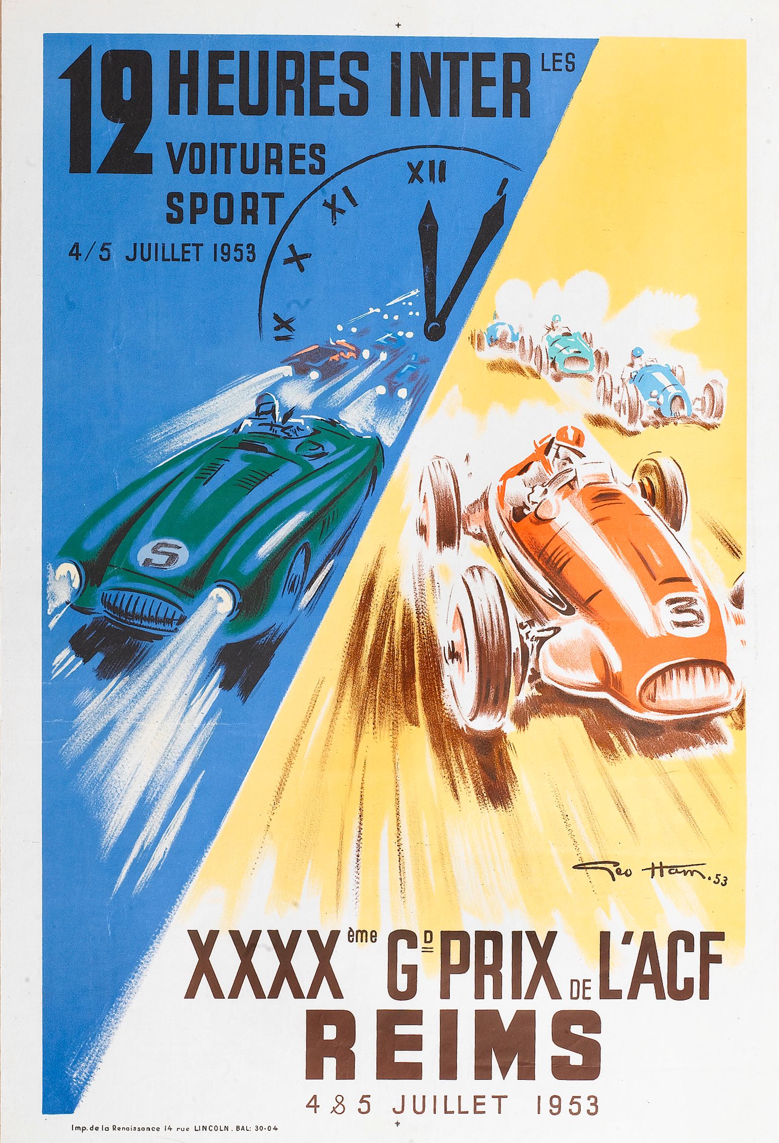 Bonhams Cars : A 1953 Reims Grand Prix de L'ACF and 12-Hour Race poster ...