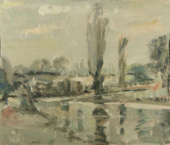 Bonhams : David Cox (20th Century) River landscape with poplars