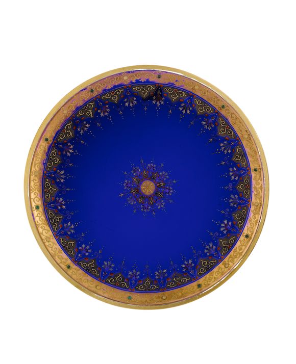 Bonhams : A Moser enamelled and gilt Persian-style blue-tinted plate ...