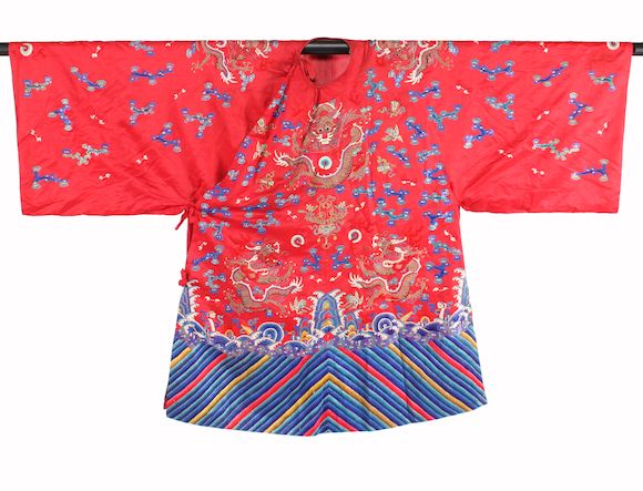 Bonhams : A Chinese 19th century red silk dragon robe