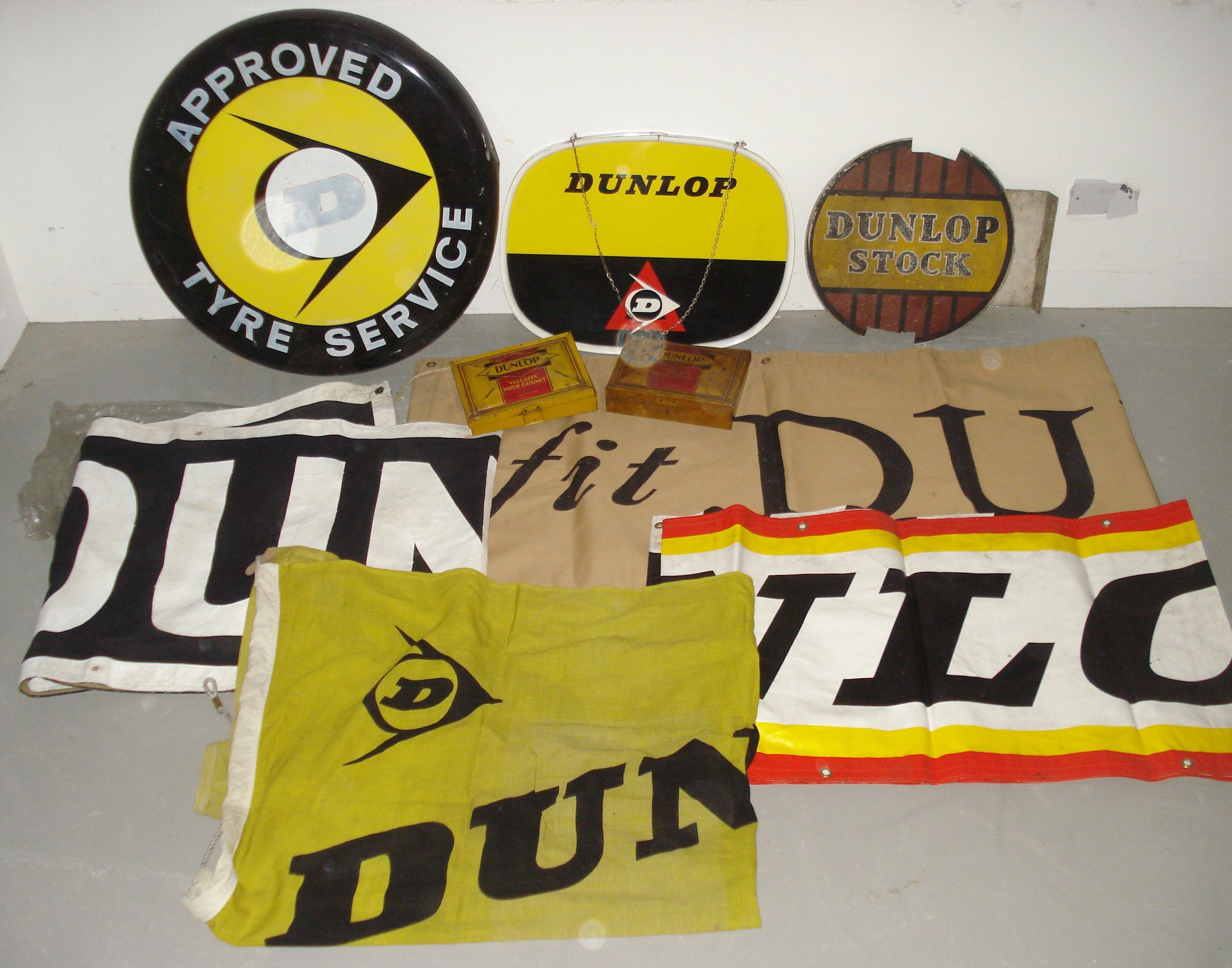Bonhams Cars : Assorted Dunlop dealer's signs and banners,