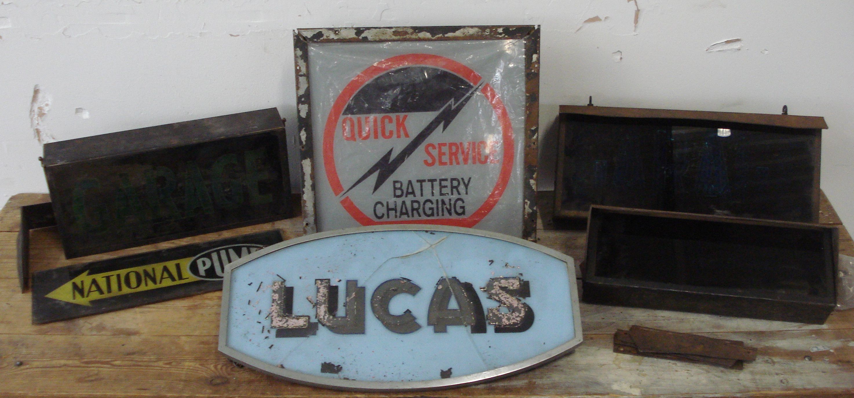 Bonhams Cars : Five glazed illuminating garage signs for restoration,