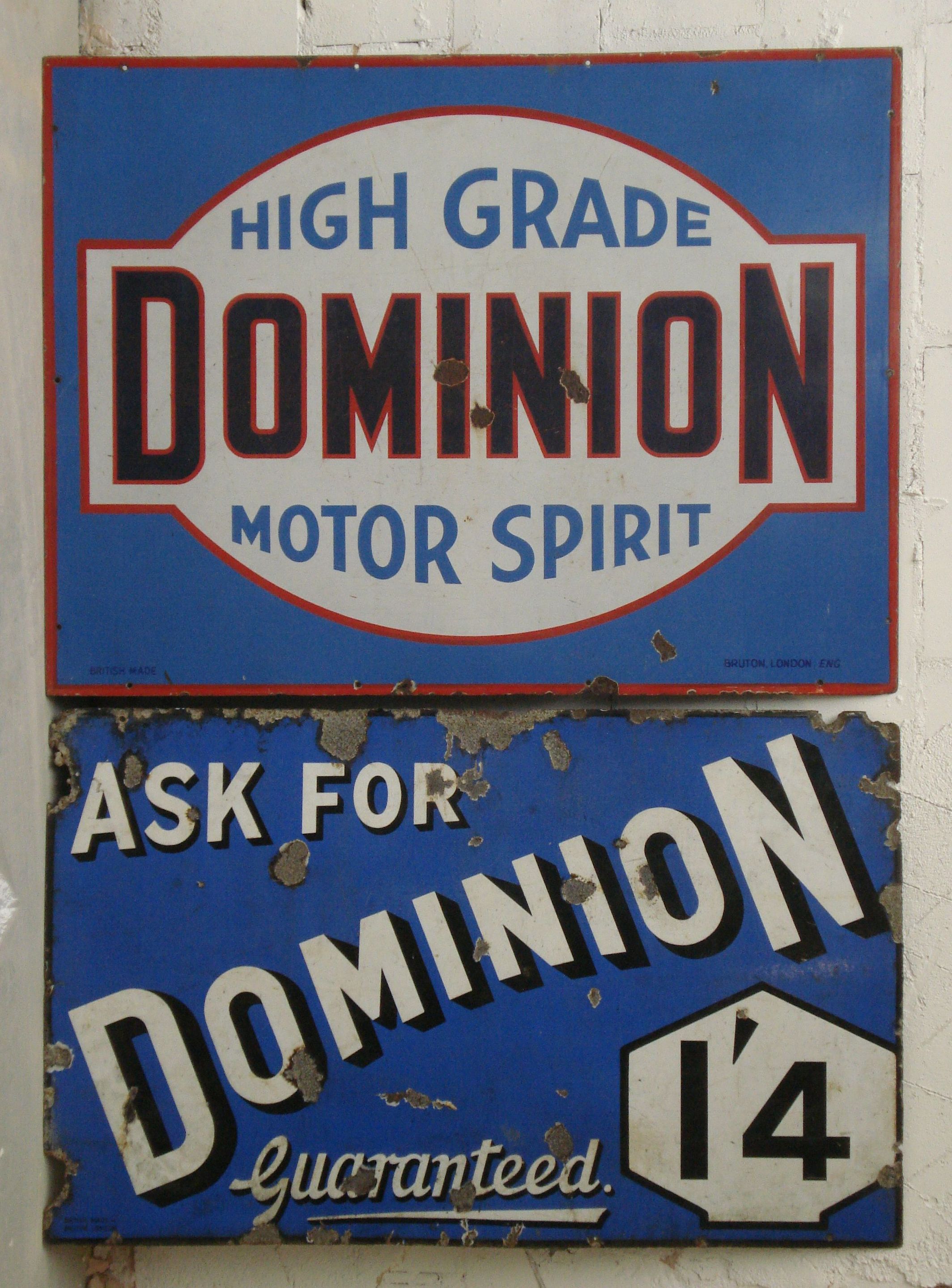 Bonhams Cars : Two 'Dominion' enamel signs,