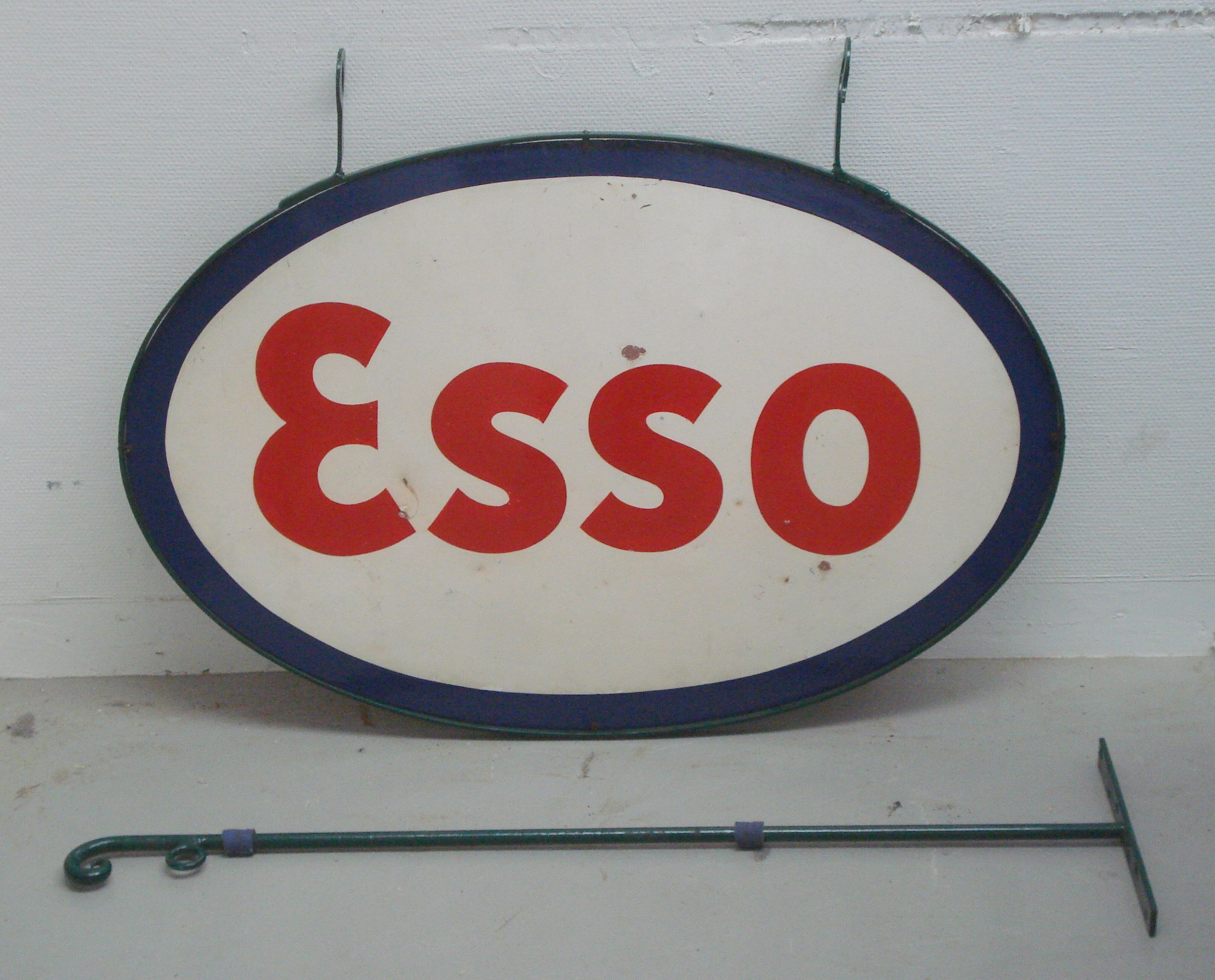 Bonhams Cars : An 'Esso' hanging double-sided oval enamel sign,
