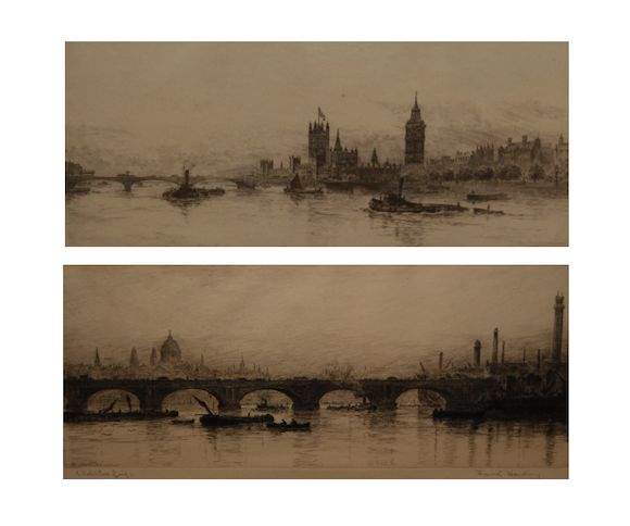 Bonhams : Frank Harding, etching Waterloo Bridge, with a second ...