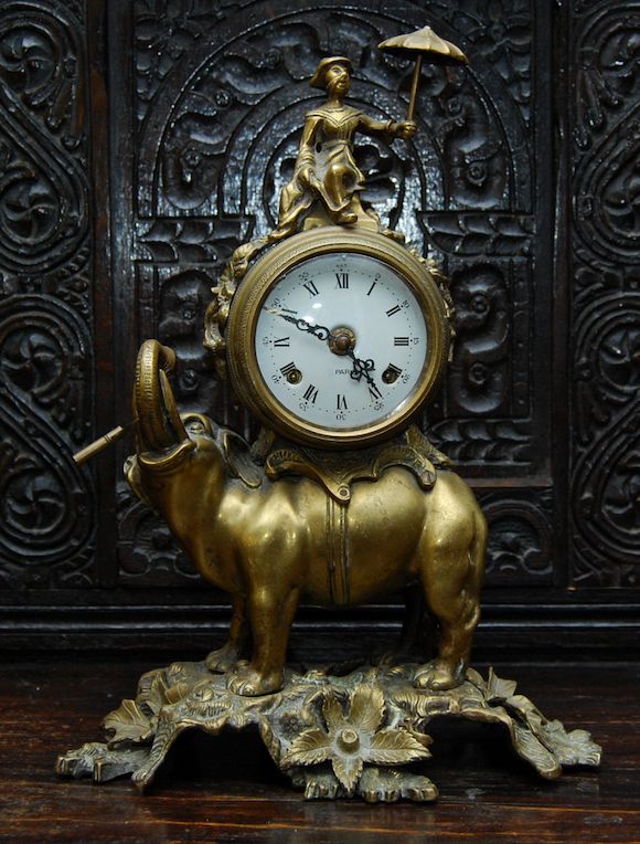 Bonhams : A reproduction gilt-metal elephant clock